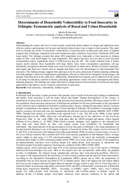 Pdf Determinants Of Households Vulnerability To Food Insecurity In