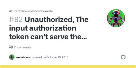 Unauthorized The Input Authorization Token Cant Serve The Request · Issue 82 · Azureazure