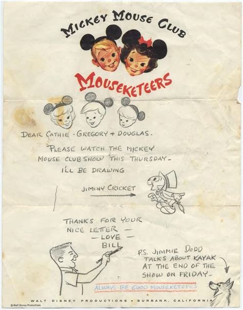 Disney The Mickey Mouse Club Signed Letter From Bill Justice Signed
