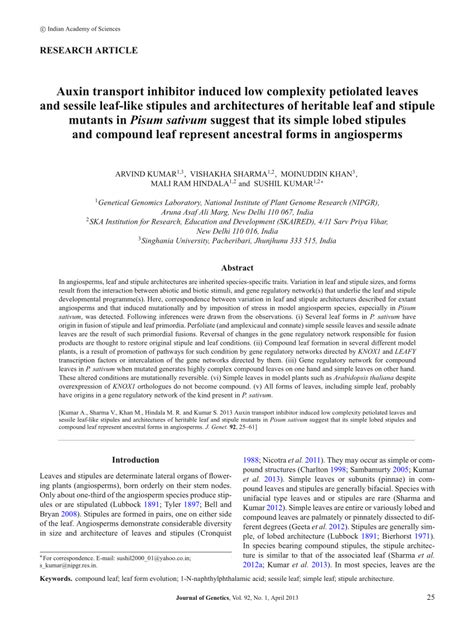 Pdf Auxin Transport Inhibitor Induced Low Complexity Petiolated