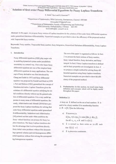 Pdf Solution Of First Order Fuzzy Differential Equations By Fuzzy Laplace Transform