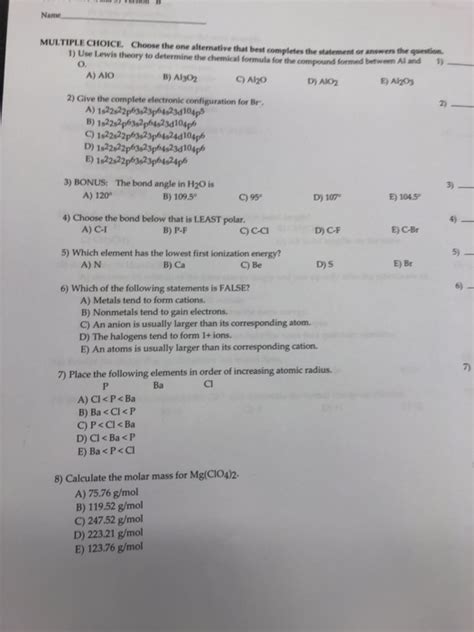 Solved Name MULTIPLE CHOICE 1 Use Lewis Theory To Chegg Com