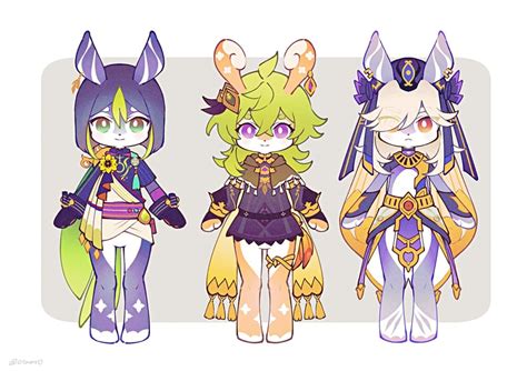 Tighnari Cyno Collei And Melusine Genshin Impact Drawn By Otmmro