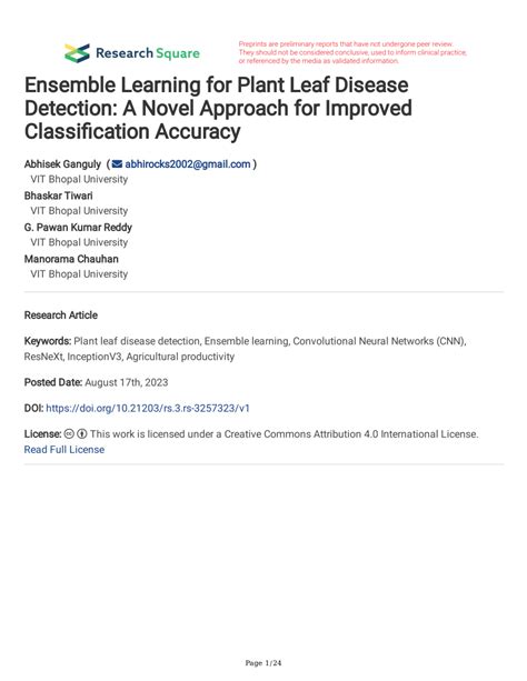Pdf Ensemble Learning For Plant Leaf Disease Detection A Novel Approach For Improved
