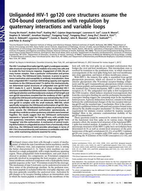Pdf Unliganded Hiv 1 Gp120 Core Structures Assume The Cd4 Bound Conformation With Regulation