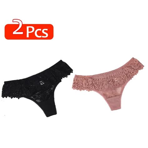 섹시한 레이스 끈 팬티 여성용 블랙 핑크 매우 얇은 여자 팬티 통기성 속옷 란제리 2 피스 Aliexpress