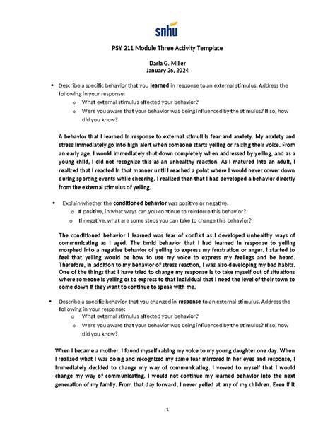 PSY 211 Module Three Activity Template PSY 211 Module Three Activity Template Darla G Miller