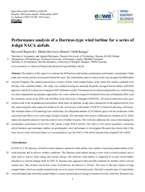 Performance Analysis Of A Darrieus Type Wind Turbine For A Series Of 4 Digit Naca Airfoils