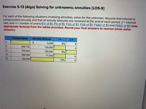 Solved Exercise 5 13 Algo Solving For Unknowns Annuities