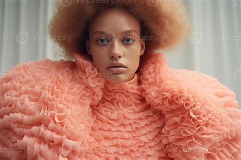 AI Generated A Woman With A Large Afro In Peach Fuzz Color Dress