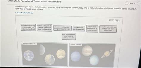 Solved Sorting Task Formation Of Terrestrial And Jovian