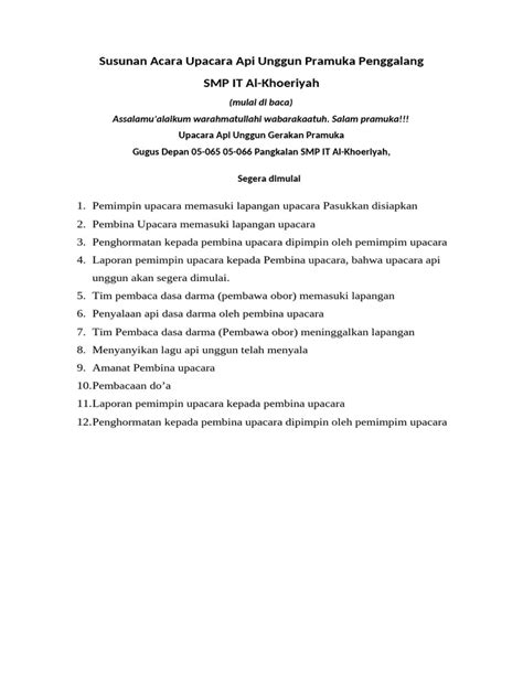 Susunan Acara Upacara Api Unggun Pramuka Penggalang Pdf