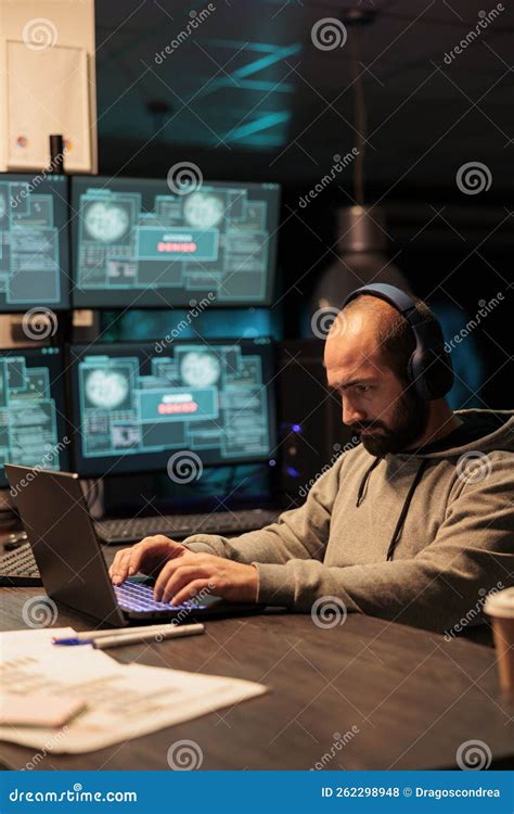 Dangerous Coder Hacking Security System To Steal Big Data Stock Photo