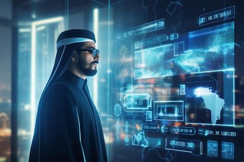 Premium Photo A Man In A Dark Outfit Stands In Front Of A Computer Screen With The Words No