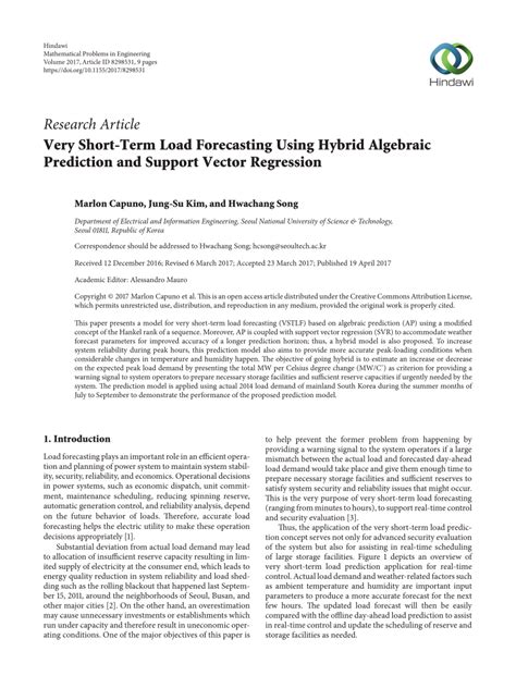 Pdf Very Short Term Load Forecasting Using Hybrid Algebraic
