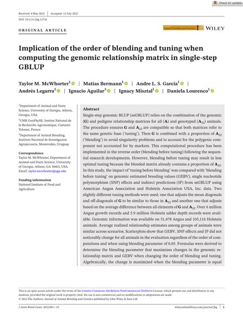Pdf Implication Of The Order Of Blending And Tuning When Computing The Genomic Relationship
