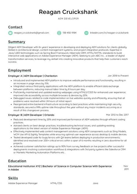 AEM Developer Resume CV Example And Writing Guide