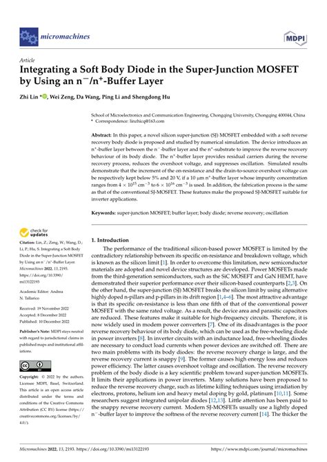 Pdf Integrating A Soft Body Diode In The Super Junction Mosfet By Using An N−n Buffer Layer