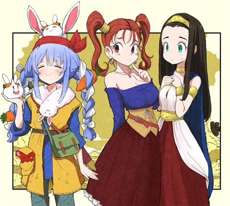 Safebooru 3girls Bandana Belt Black Hair Breasts Brown Eyes Brown Hair Character Request
