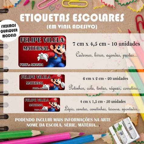 Etiqueta Escolar Personalizada Super Mario Kit Unidades Shopee Brasil