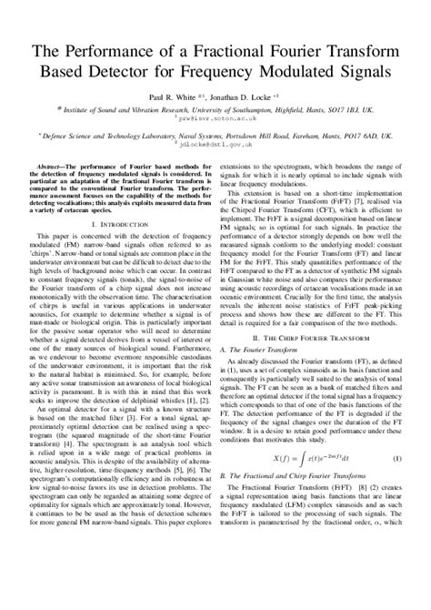 Pdf The Performance Of A Fractional Fourier Transform Based Detector