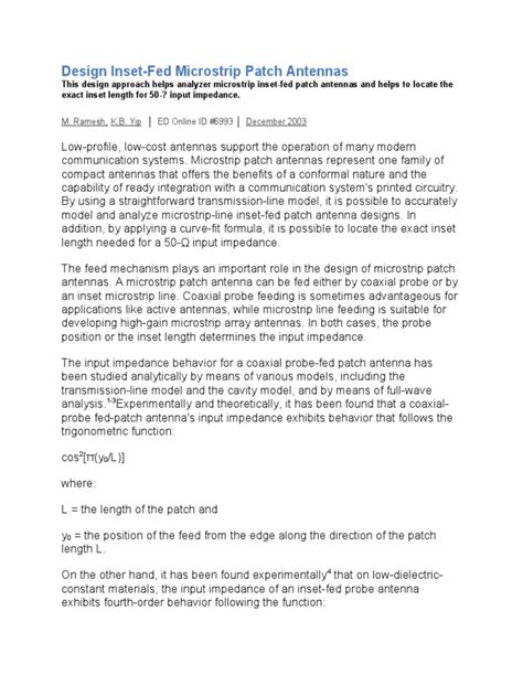 Design Inset Fed Microstrip Patch Antennas Pdf Transmission Line
