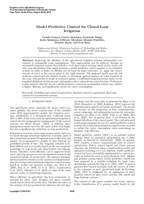 Pdf Model Predictive Control For Closed Loop Irrigation Camilo