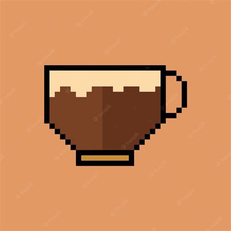 갈색 배경의 픽셀 아트 커피 컵 프리미엄 벡터
