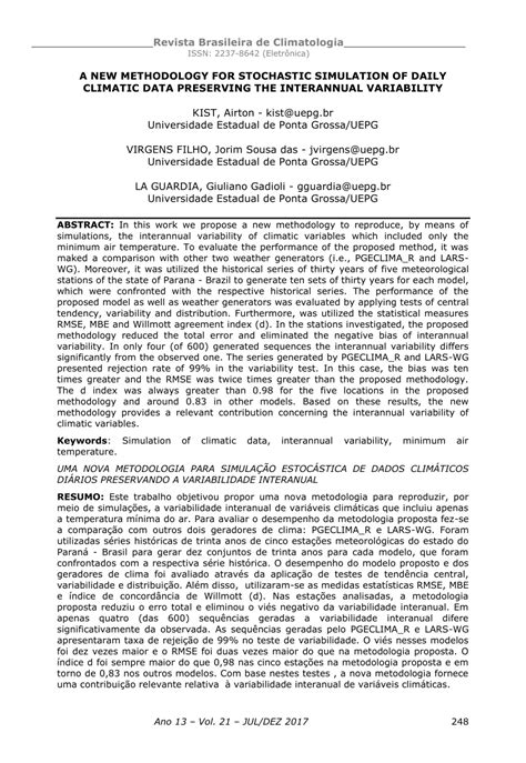Pdf A New Methodology For Stochastic Simulation Of Daily Climatic