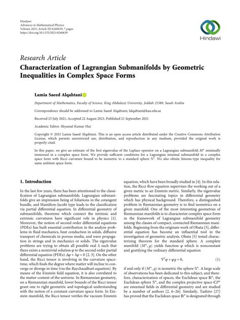 Pdf Characterization Of Lagrangian Submanifolds By Geometric Inequalities In Complex Space Forms
