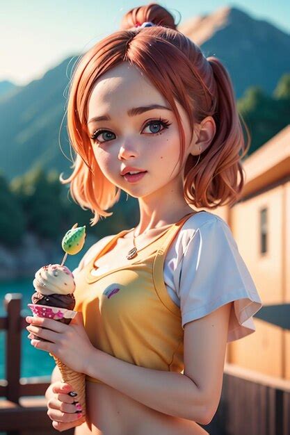 Premium Ai Image Summer Favorite Ice Cream Cone Is Delicious Creamy Sorbet Cool Gourmet