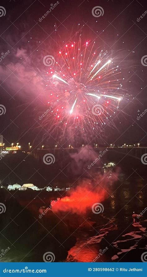 Nightly Fireworks Display At Niagara Falls On The Border Of USA And