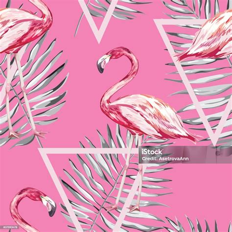 열 대 플라밍고와 완벽 한 패턴입니다 초대장 영화 포스터 직물 및 다른 개체의 디자인 요소입니다 백색에 절연 되어 있습니다 기