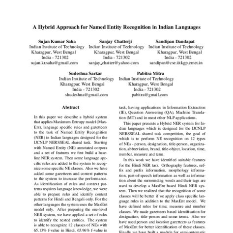 A Hybrid Named Entity Recognition System For South And South East Asian