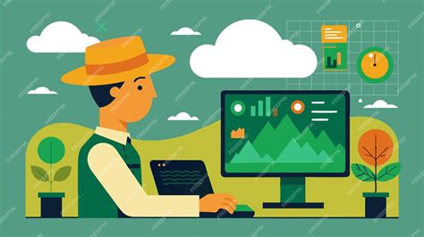 Premium Vector A Farmer Using A Computer To Analyze Past Weather Data And Predict Future