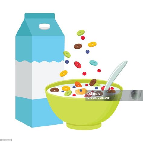 우유 음료수 흰색 배경에 고립 된 시리얼 그릇 건강 하 고 건강 한 아침 식사의 개념입니다 벡터 일러스트 레이 션 0명에 대한 스톡 벡터 아트 및 기타 이미지 Istock