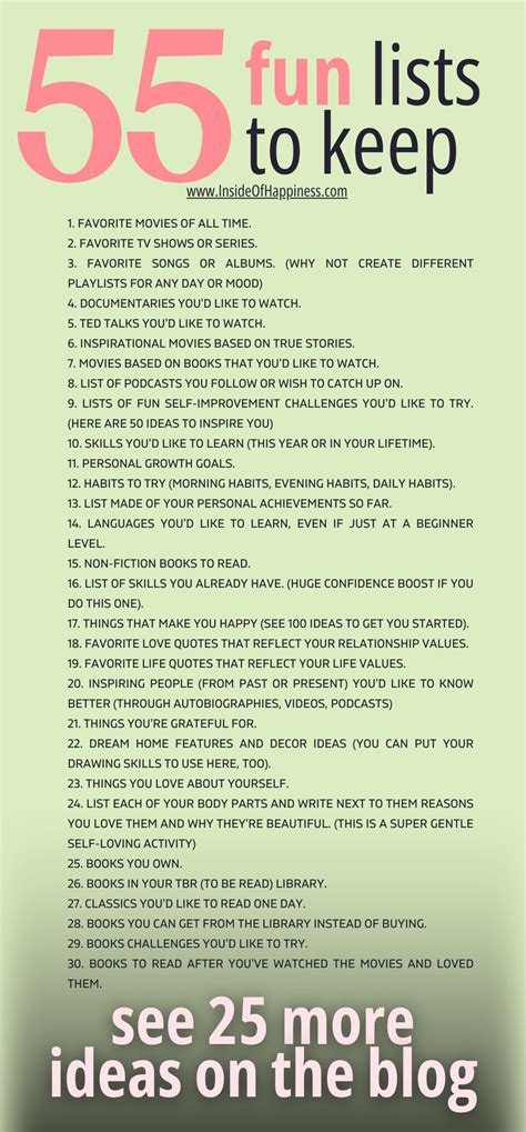 55 Fun Lists To Make When Youre Bored Out Of Your Mind Inside Of