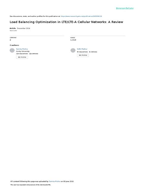 Load Balancing Optimization In Ltelte A Cellular Networks A Review Pdf Lte Advanced