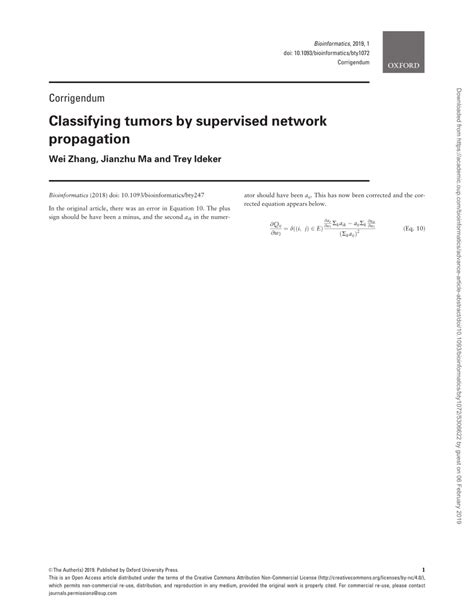 Pdf Classifying Tumors By Supervised Network Propagation