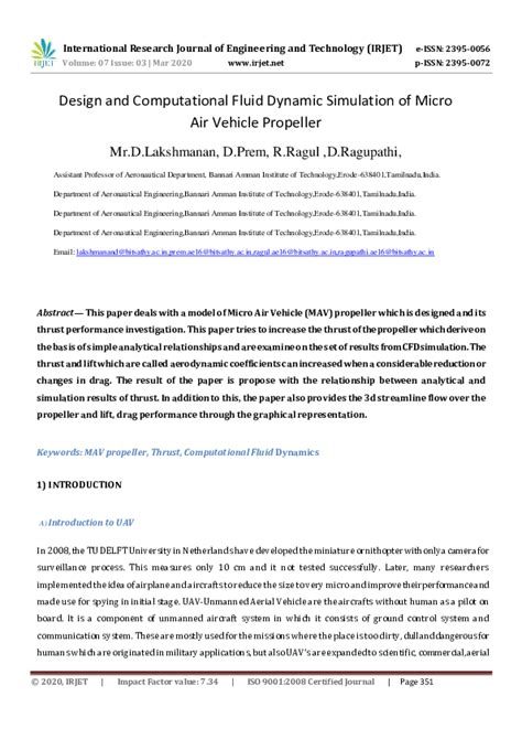 Pdf Irjet Design And Computational Fluid Dynamic Simulation Of Micro Air Vehicle Propeller