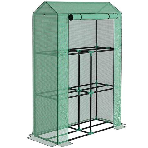 Outsunny 3 Tier Mini Greenhouse With Pe Cover Rollup Door Green