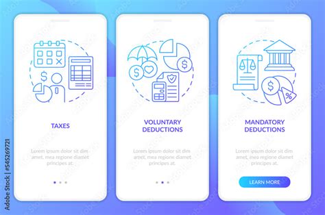 Payroll Deductions Types Blue Gradient Onboarding Mobile App Screen