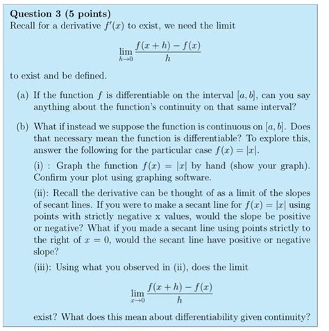 question 3 5 points recall for a derivative f′ x