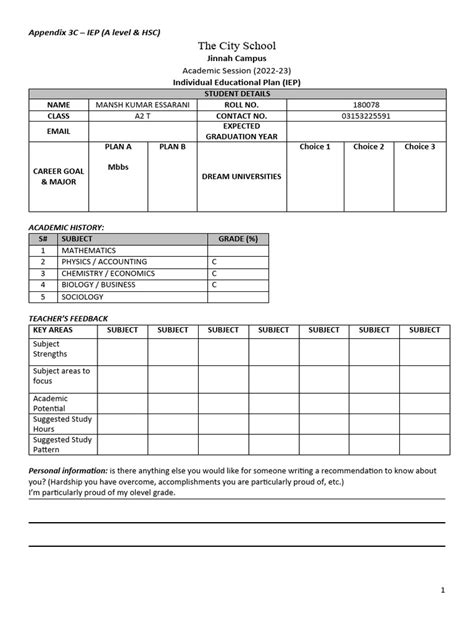 Iep Form Filled Pdf Behavior Modification Learning