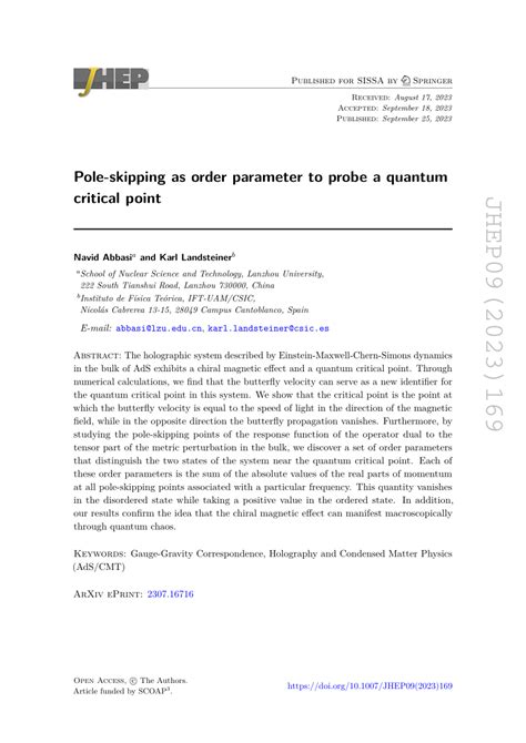 pdf pole skipping as order parameter to probe a quantum critical point