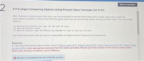 solved e11 6 algo comparing options using present value