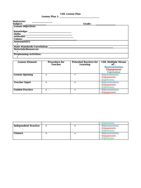 Udl Lesson Plan Template Pdf