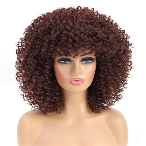 Jstineke Reddish Brown Wig With Bangs Curly Wigs For Black Women Synthetic Hair
