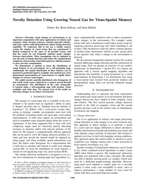 Pdf Novelty Detection Using Growing Neural Gas For Visuo Spatial Memory