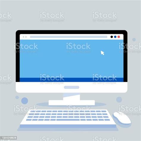 파란색 화면 벡터 일러스트에 키보드와 마우스가있는 평면 컴퓨터 디자인 가상현실에 대한 스톡 벡터 아트 및 기타 이미지 가상현실 개념 개념과 주제 Istock